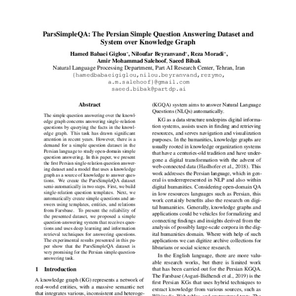 ParsSimpleQA: The Persian Simple Question Answering Dataset and System over Knowledge Graph ...