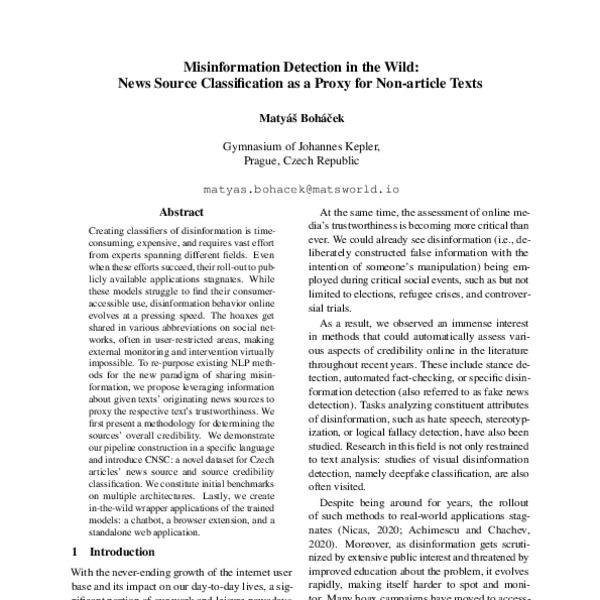 Misinformation Detection In The Wild News Source Classification As A