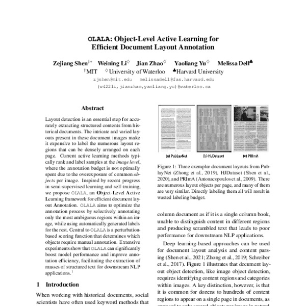 OLALA: Object-Level Active Learning for Efficient Document Layout Annotation - ACL Anthology