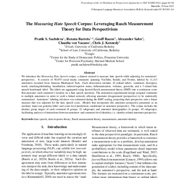 The Measuring Hate Speech Corpus: Leveraging Rasch Measurement Theory ...