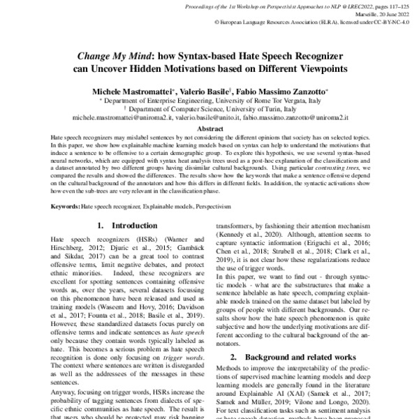 Change My Mind: How Syntax-based Hate Speech Recognizer Can Uncover ...