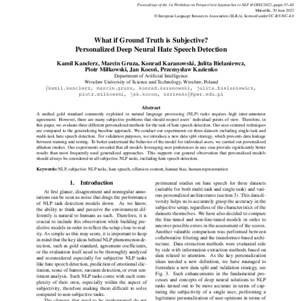 What If Ground Truth Is Subjective? Personalized Deep Neural Hate ...