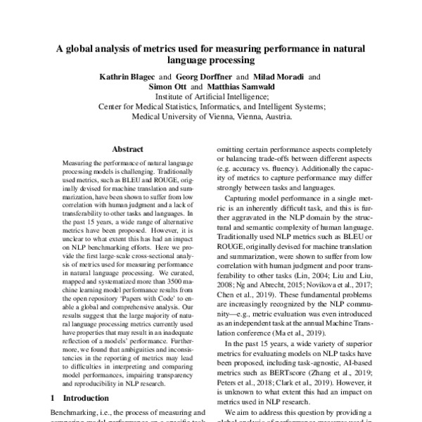 A global analysis of metrics used for measuring performance in natural ...