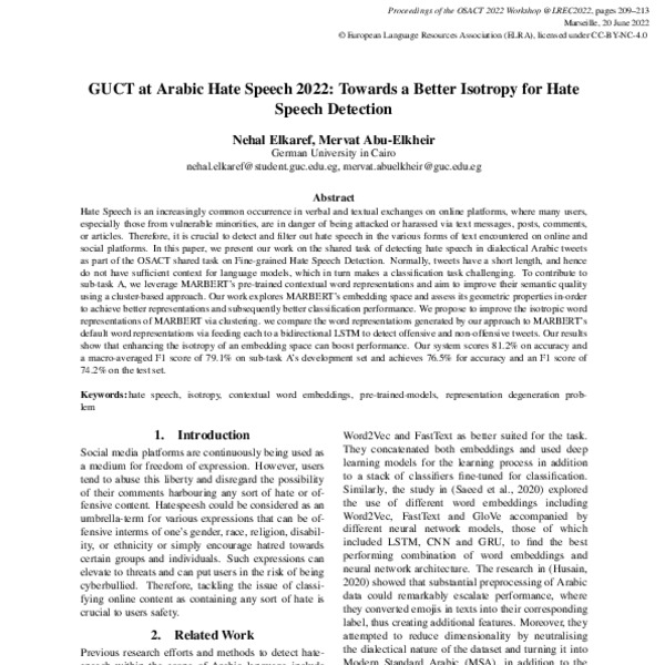 GUCT at Arabic Hate Speech 2022: Towards a Better Isotropy for ...