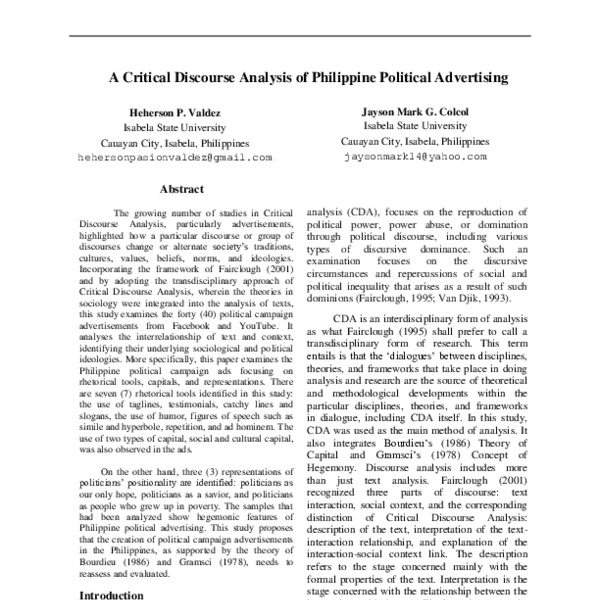 A Critical Discourse Analysis of Philippine Political Advertising - ACL ...