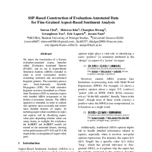 SSP-Based Construction of Evaluation-Annotated Data for Fine-Grained Aspect-Based Sentiment ...
