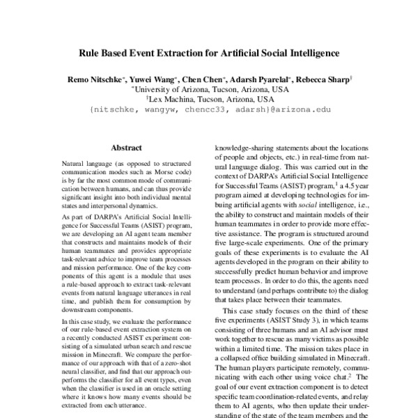 Rule Based Event Extraction for Artificial Social Intelligence - ACL Anthology