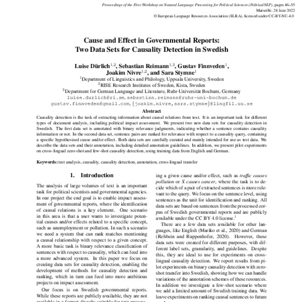 Cause And Effect In Governmental Reports Two Data Sets For Causality