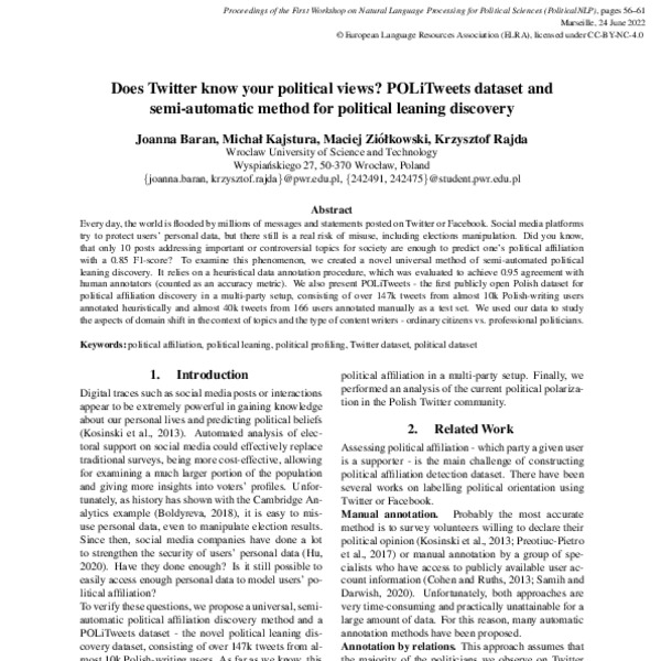 Does Twitter know your political views? POLiTweets dataset and semi ...