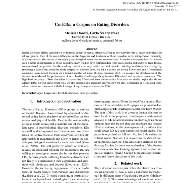 CorEDs: A Corpus on Eating Disorders - ACL Anthology