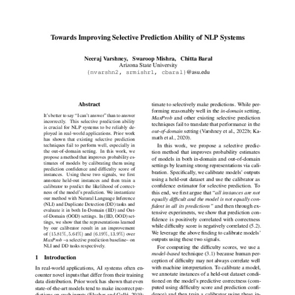 Towards Improving Selective Prediction Ability of NLP Systems - ACL ...