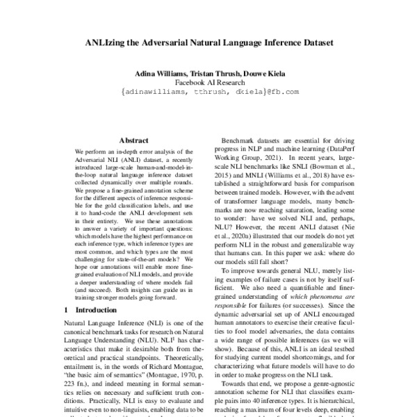 ANLIzing the Adversarial Natural Language Inference Dataset - ACL Anthology