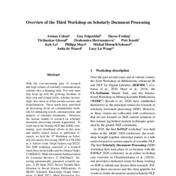 Overview of the Third Workshop on Scholarly Document Processing - ACL ...