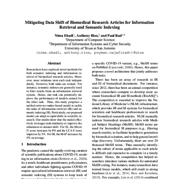 Mitigating Data Shift Of Biomedical Research Articles For Information Retrieval And Semantic