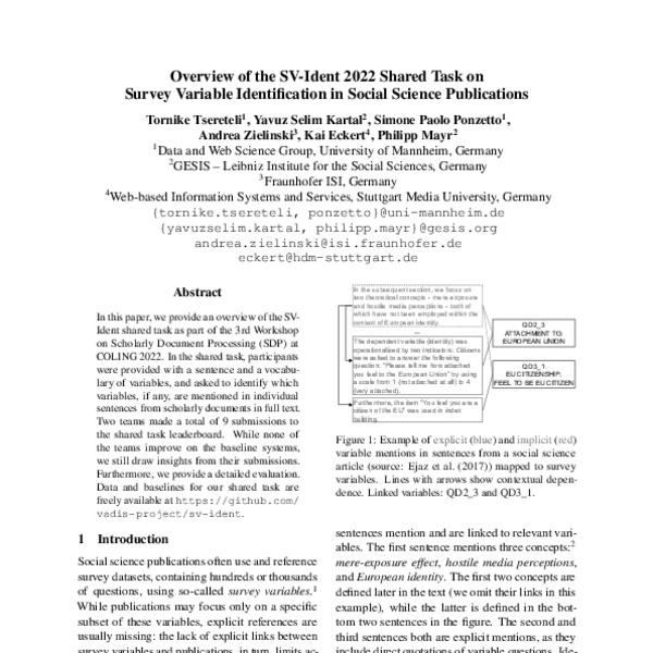 Overview of the SV-Ident 2022 Shared Task on Survey Variable ...