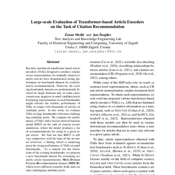 Large-scale Evaluation of Transformer-based Article Encoders on the ...