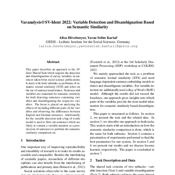 Varanalysis@SV-Ident 2022: Variable Detection and Disambiguation Based on Semantic Similarity ...