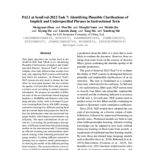 PALI at SemEval-2022 Task 7: Identifying Plausible Clarifications of Implicit and Underspecified ...