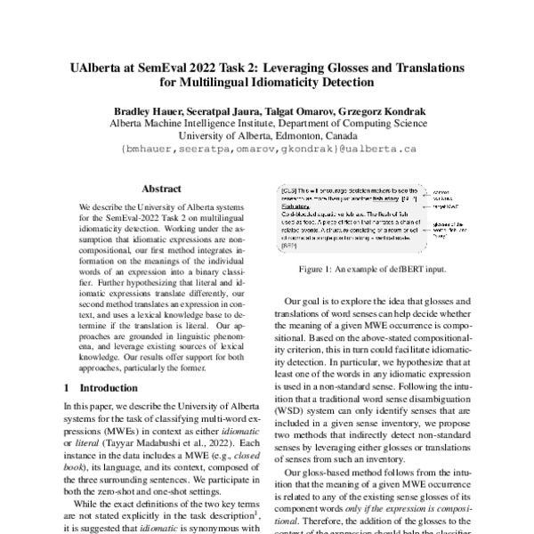 UAlberta at SemEval 2022 Task 2: Leveraging Glosses and Translations for Multilingual ...
