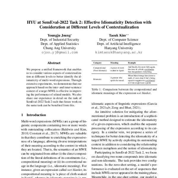 Hyu At Semeval 2022 Task 2 Effective Idiomaticity Detection With Consideration At Different
