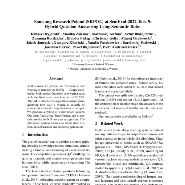 Samsung Research Poland (SRPOL) at SemEval-2022 Task 9: Hybrid Question Answering Using Semantic ...