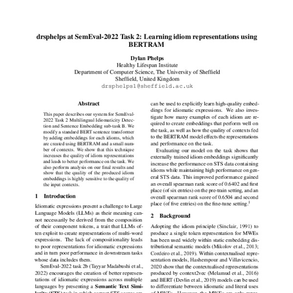 drsphelps at SemEval-2022 Task 2: Learning idiom representations using BERTRAM - ACL Anthology