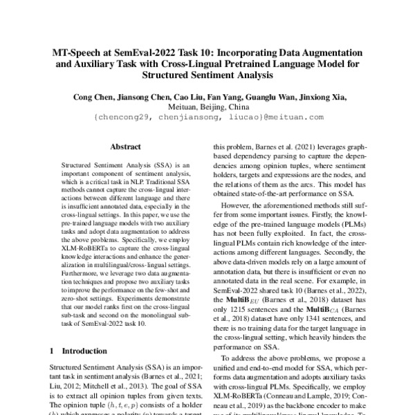 MT-Speech at SemEval-2022 Task 10: Incorporating Data Augmentation and Auxiliary Task with Cross ...