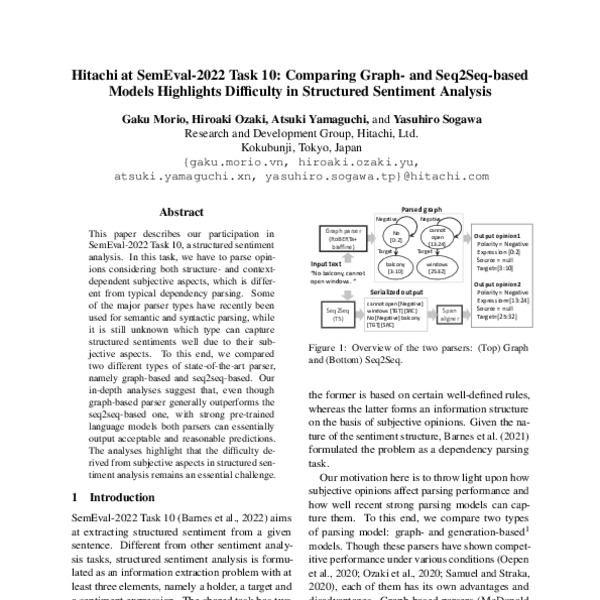 Hitachi at SemEval-2022 Task 10: Comparing Graph- and Seq2Seq-based Models Highlights Difficulty ...