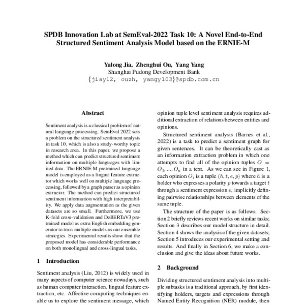 SPDB Innovation Lab at SemEval-2022 Task 10: A Novel End-to-End Structured Sentiment Analysis ...
