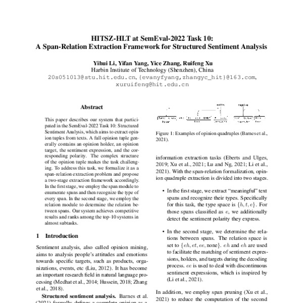 HITSZ-HLT at SemEval-2022 Task 10: A Span-Relation Extraction Framework for Structured Sentiment ...