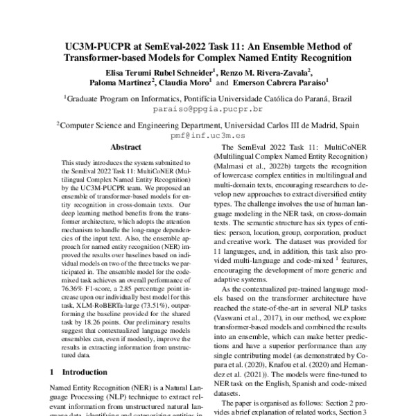 UC3M-PUCPR at SemEval-2022 Task 11: An Ensemble Method of Transformer-based Models for Complex ...