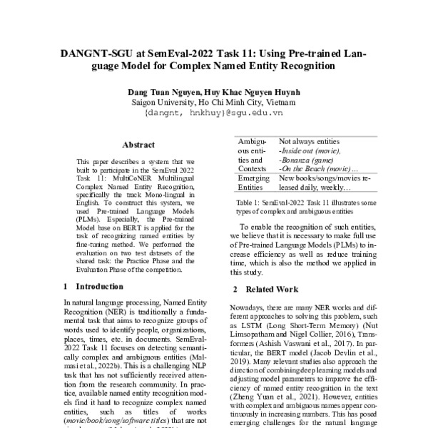 DANGNT-SGU at SemEval-2022 Task 11: Using Pre-trained Language Model for Complex Named Entity ...