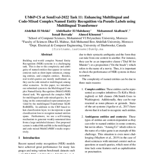 UM6P-CS at SemEval-2022 Task 11: Enhancing Multilingual and Code-Mixed Complex Named Entity ...