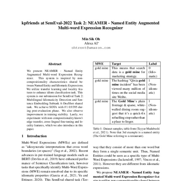 kpfriends at SemEval-2022 Task 2: NEAMER - Named Entity Augmented Multi-word Expression ...