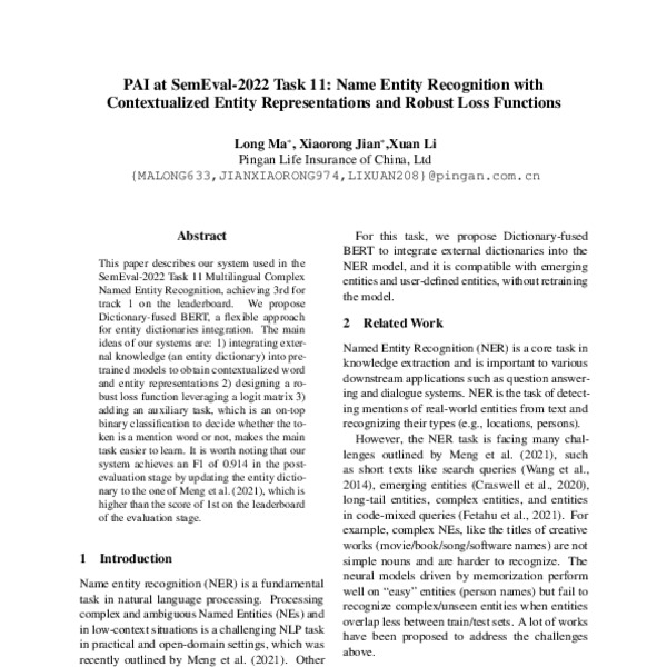 PAI at SemEval-2022 Task 11: Name Entity Recognition with Contextualized Entity Representations ...