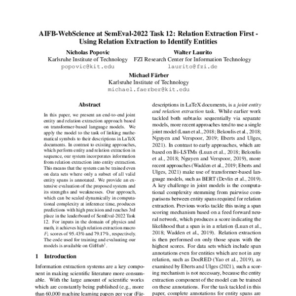 AIFB-WebScience at SemEval-2022 Task 12: Relation Extraction First - Using Relation Extraction ...