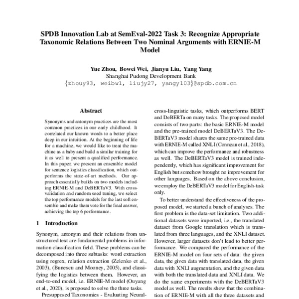 Spdb Innovation Lab At Semeval 2022 Task 3 Recognize Appropriate Taxonomic Relations Between