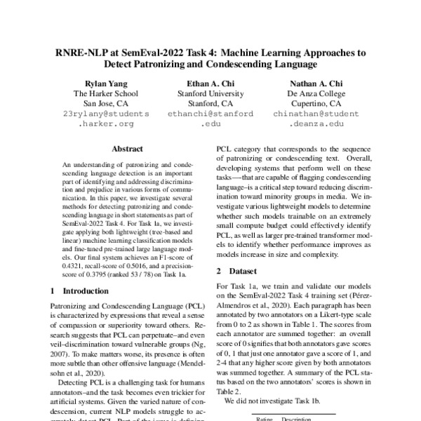 RNRE-NLP at SemEval-2022 Task 4: Patronizing and Condescending Language Detection - ACL Anthology