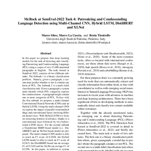 McRock at SemEval-2022 Task 4: Patronizing and Condescending Language Detection using Multi ...