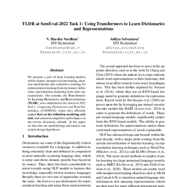 TLDR at SemEval-2022 Task 1: Using Transformers to Learn Dictionaries and Representations - ACL ...