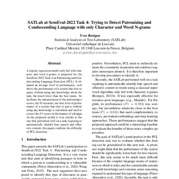 SATLab at SemEval-2022 Task 4: Trying to Detect Patronizing and Condescending Language with only ...