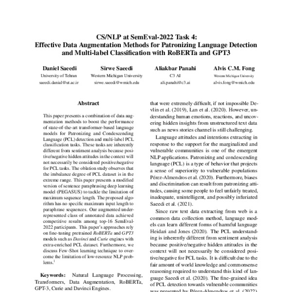 CS/NLP at SemEval-2022 Task 4: Effective Data Augmentation Methods for Patronizing Language ...