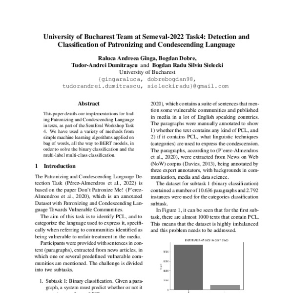 University of Bucharest Team at Semeval-2022 Task4: Detection and ...