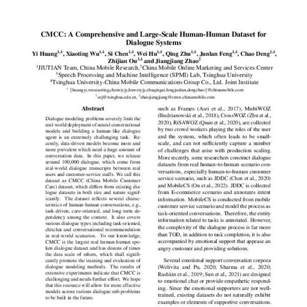 CMCC: A Comprehensive and Large-Scale Human-Human Dataset for Dialogue Systems - ACL Anthology