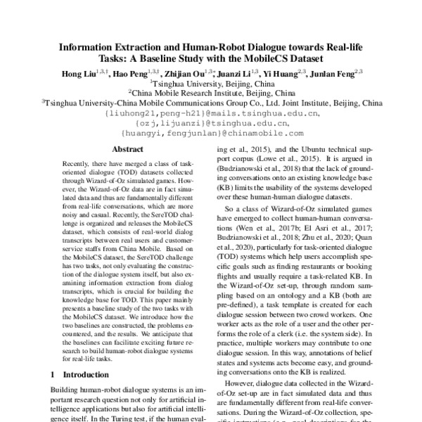 Information Extraction and Human-Robot Dialogue towards Real-life Tasks ...