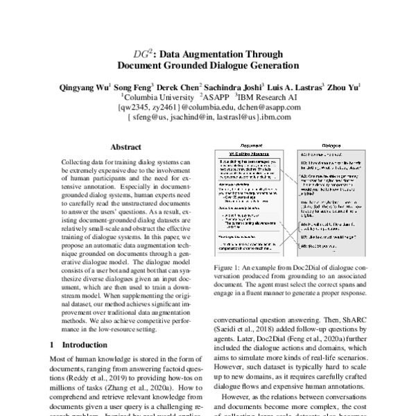 DG2: Data Augmentation Through Document Grounded Dialogue Generation - ACL Anthology