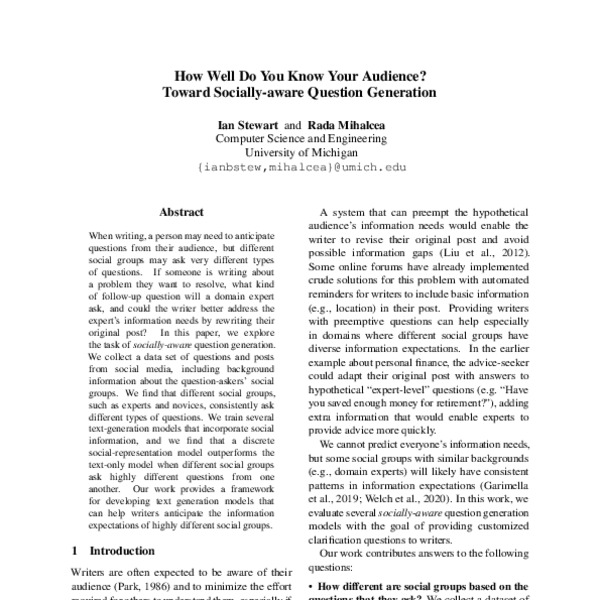 How Well Do You Know Your Audience? Toward Socially-aware Question ...