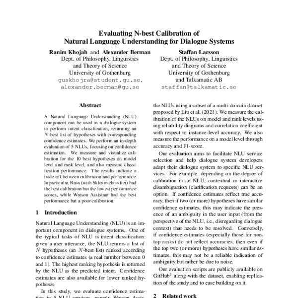 Evaluating N-best Calibration of Natural Language Understanding for Dialogue Systems - ACL Anthology
