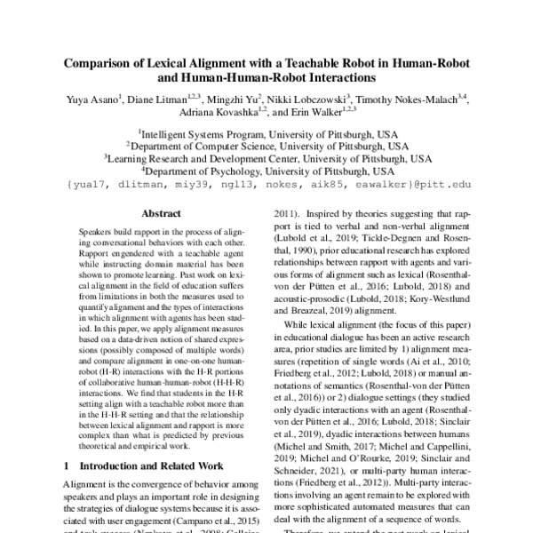 Comparison of Lexical Alignment with a Teachable Robot in Human-Robot ...