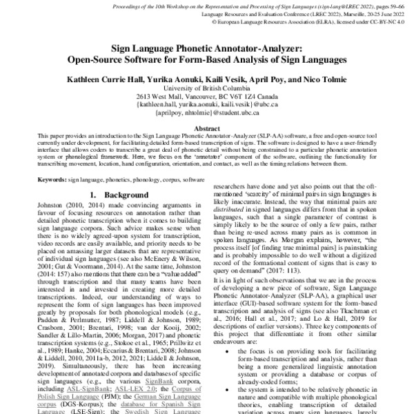 Sign Language Phonetic Annotator-Analyzer: Open-Source Software for ...